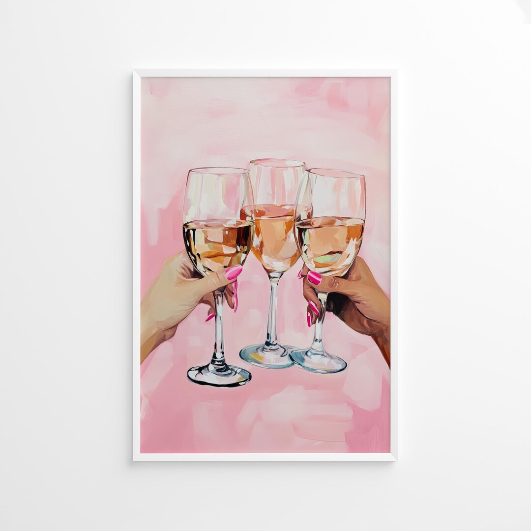 Girls Cheers Wine Poster, Pink Rosé Party Wall Art, Fun Friendship ...