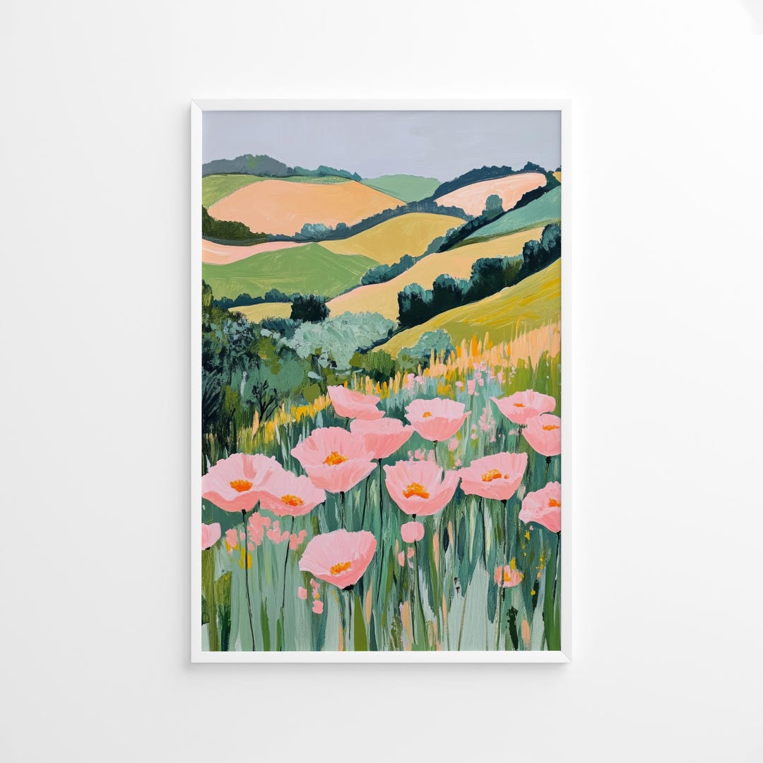 California Poppy Field Poster, Colorful Wildflower Landscape Wall Art ...