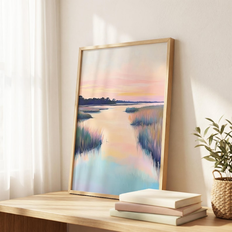 Pink Marsh Sunset Poster, Coastal Landscape Wall Art, Pastel Carolina ...