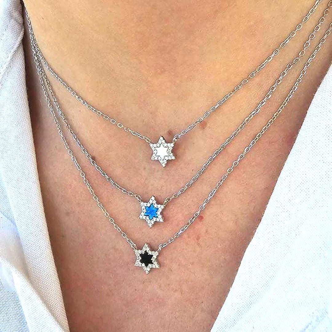 Star of David Necklace Sterling Silver 925 With Zircon Stone - Etsy