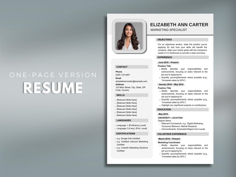 Simple Resume Template CV Template Professional Resume With Photo, 2 ...
