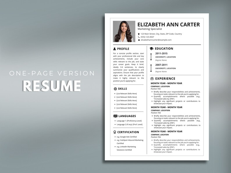 Professional Resume Template, Resume Canva Template, Minimalist Resume ...