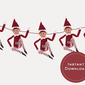 Printable Elf Garland DIY Christmas Decoration, Cheeky Elf Banner for ...