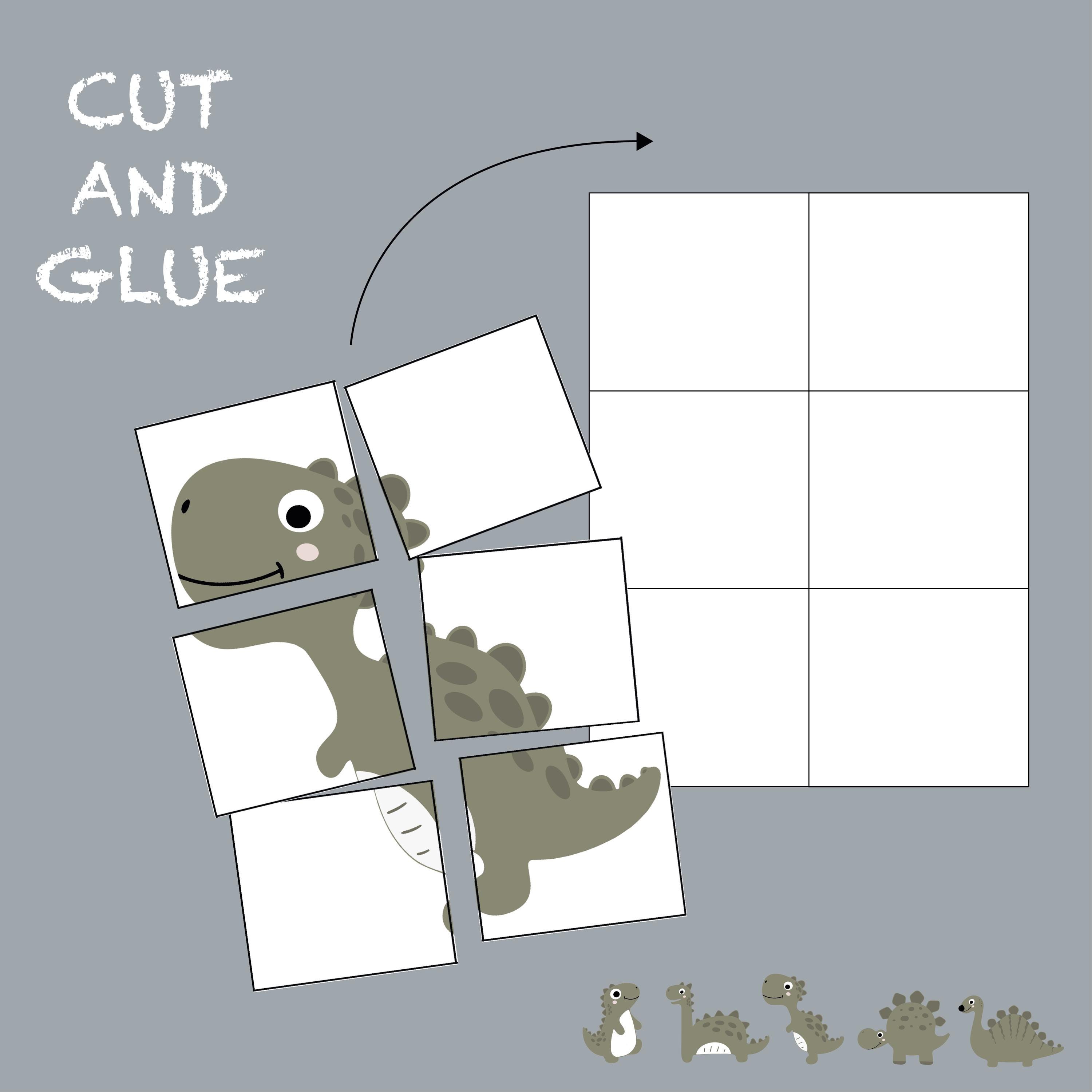 5 Printable Dinosaur Puzzles for Kids Fun Cut-and-paste Activity, Easy ...
