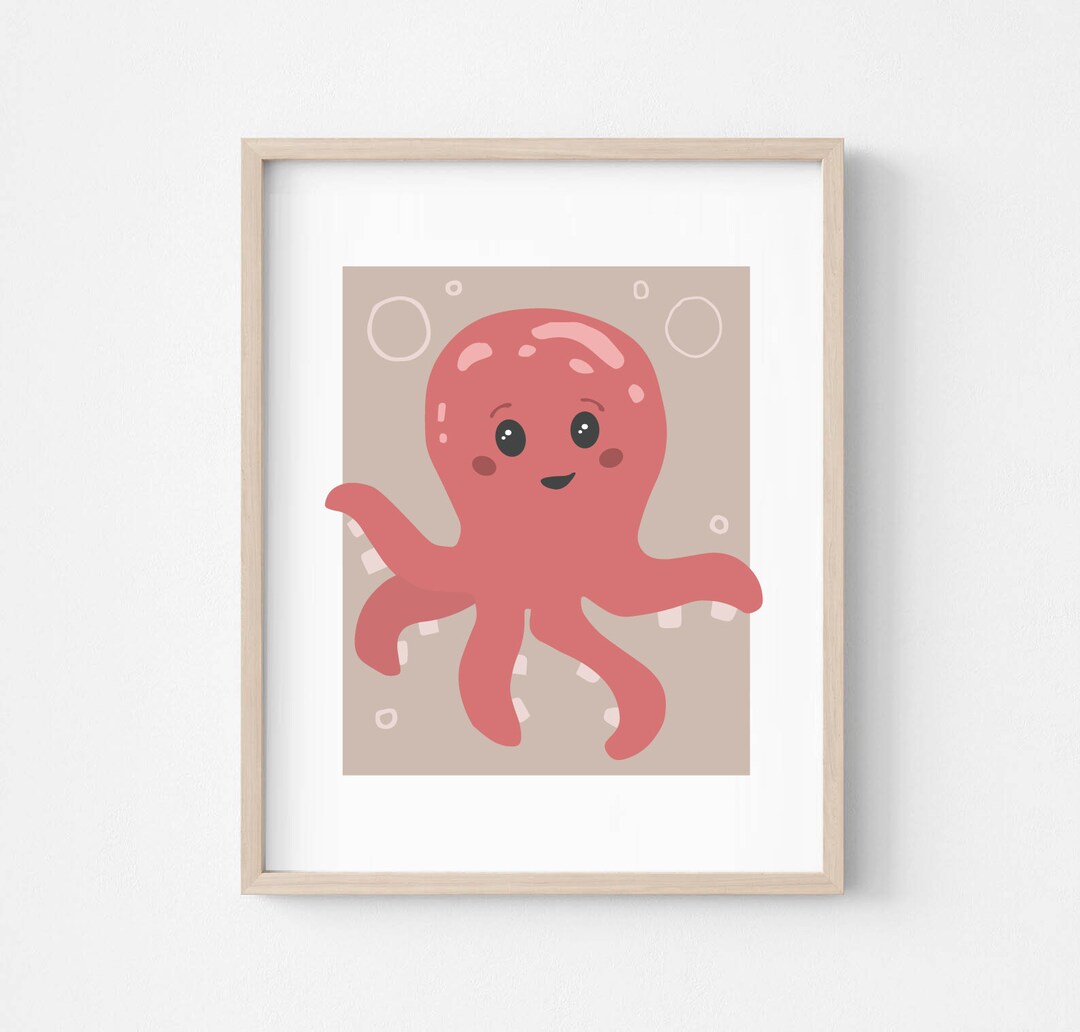 Cute Pink Octopus Printable Poster for Kids' Room Adorable Ocean Decor ...