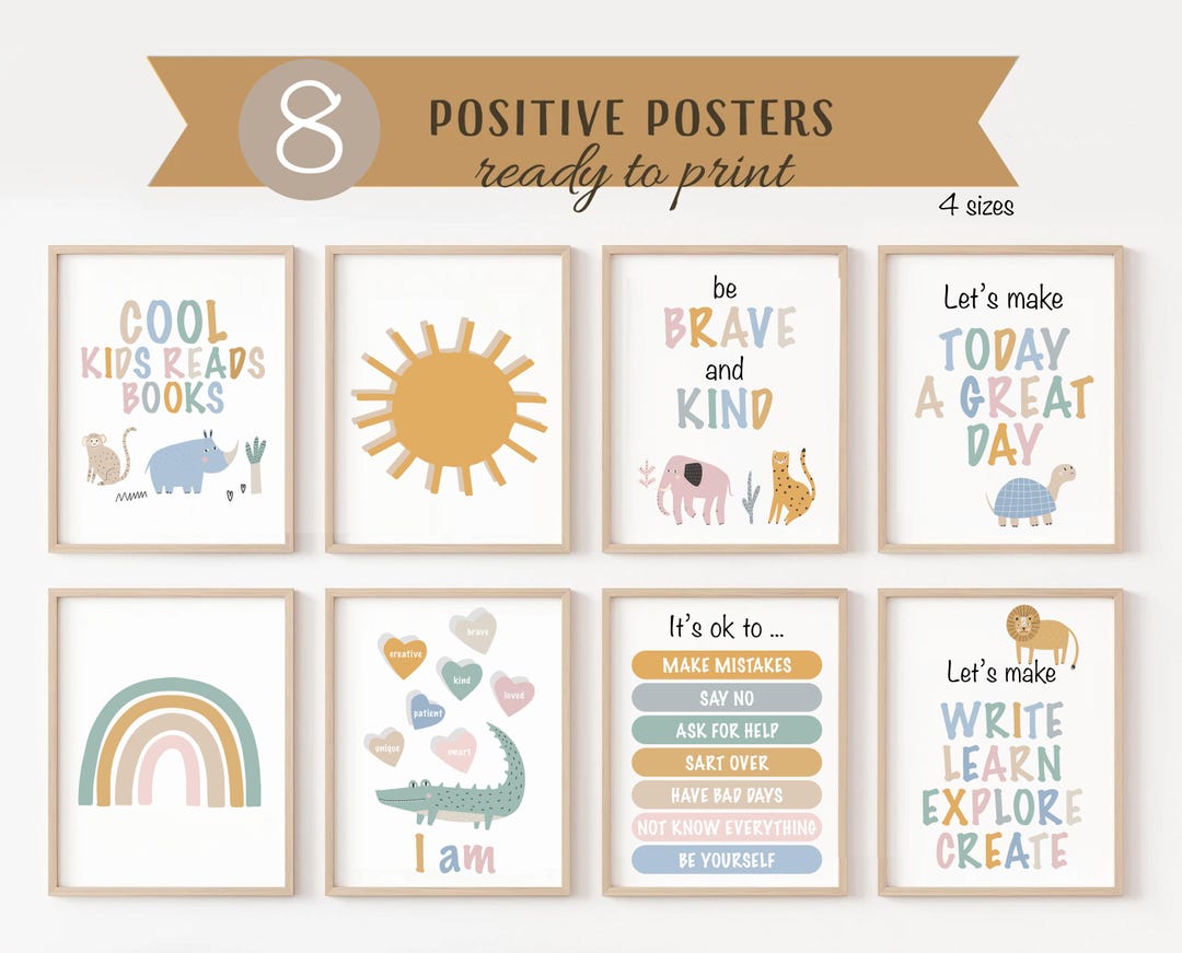 Positive Posters for Kids, Printable Wall Art and Motivational Quotes ...