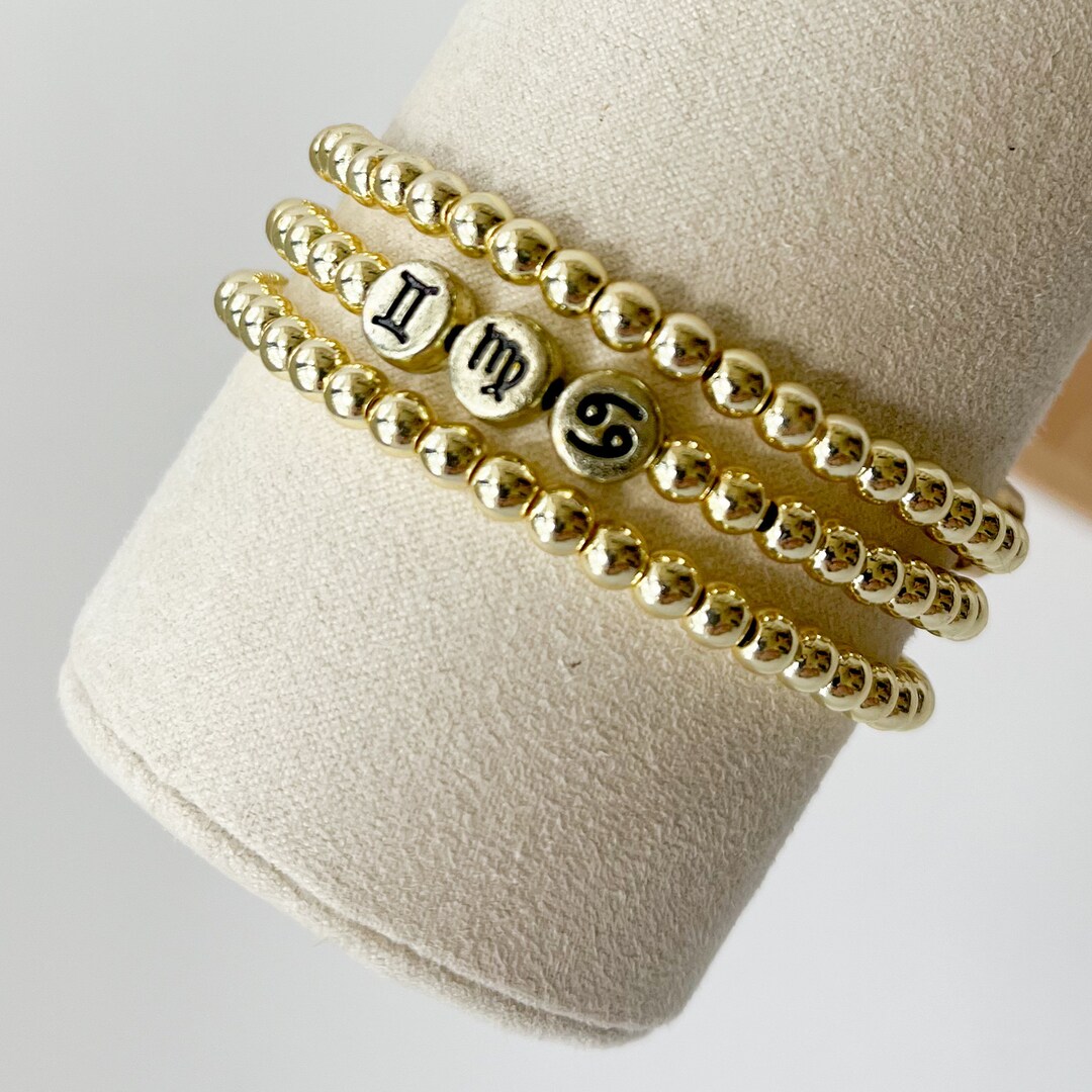 Zodiac Bracelet, Gold Beaded Bracelet, Zodiac Sign Bracelet, Beaded ...