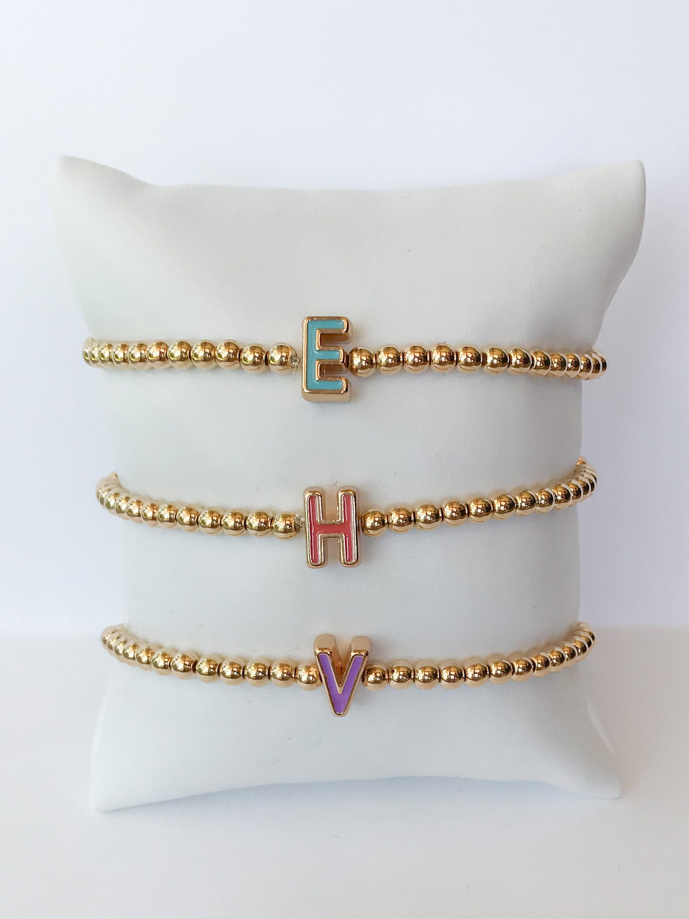 Pulseras iniciales de esmalte pulseras de letra pulseras con - Etsy México