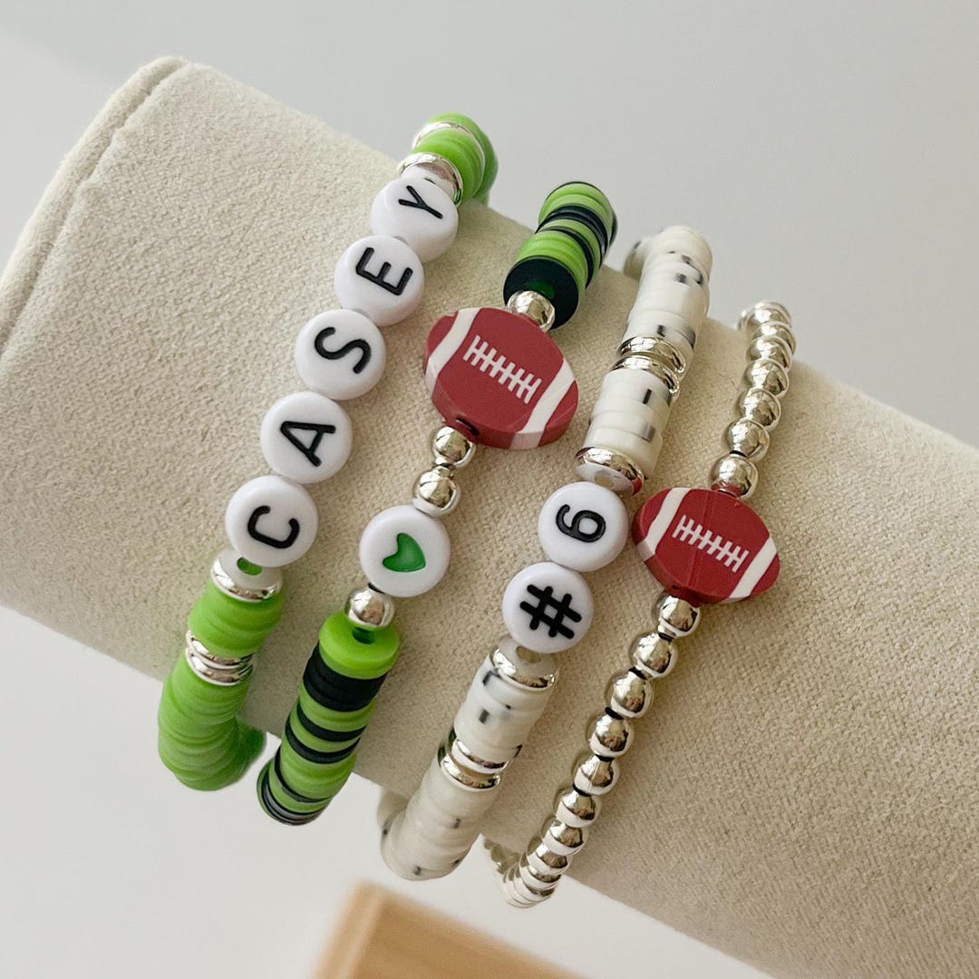 Football Name Bracelet, Football Jersey Bracelet, Personalized Beaded ...