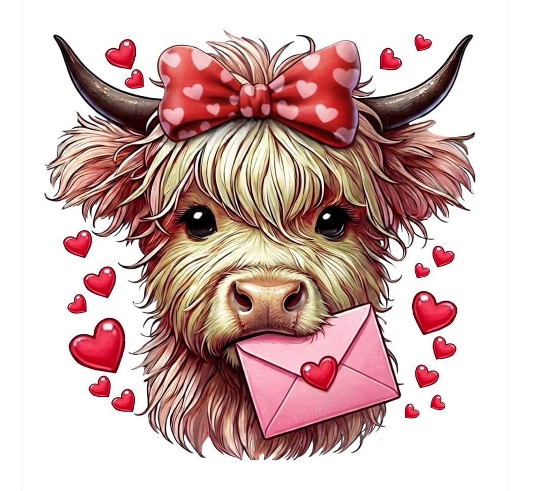 Highland Cow Valentine PNG, Valentine's Day Card Clip Art (digital ...
