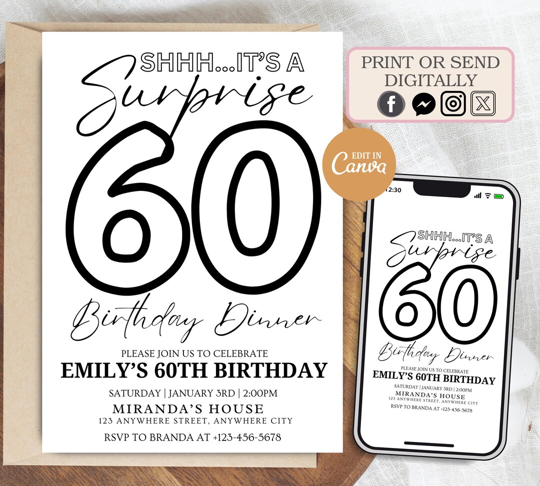 Digital Surprise 60th Birthday Invitation, Shhh It's a Surprise Phone ...