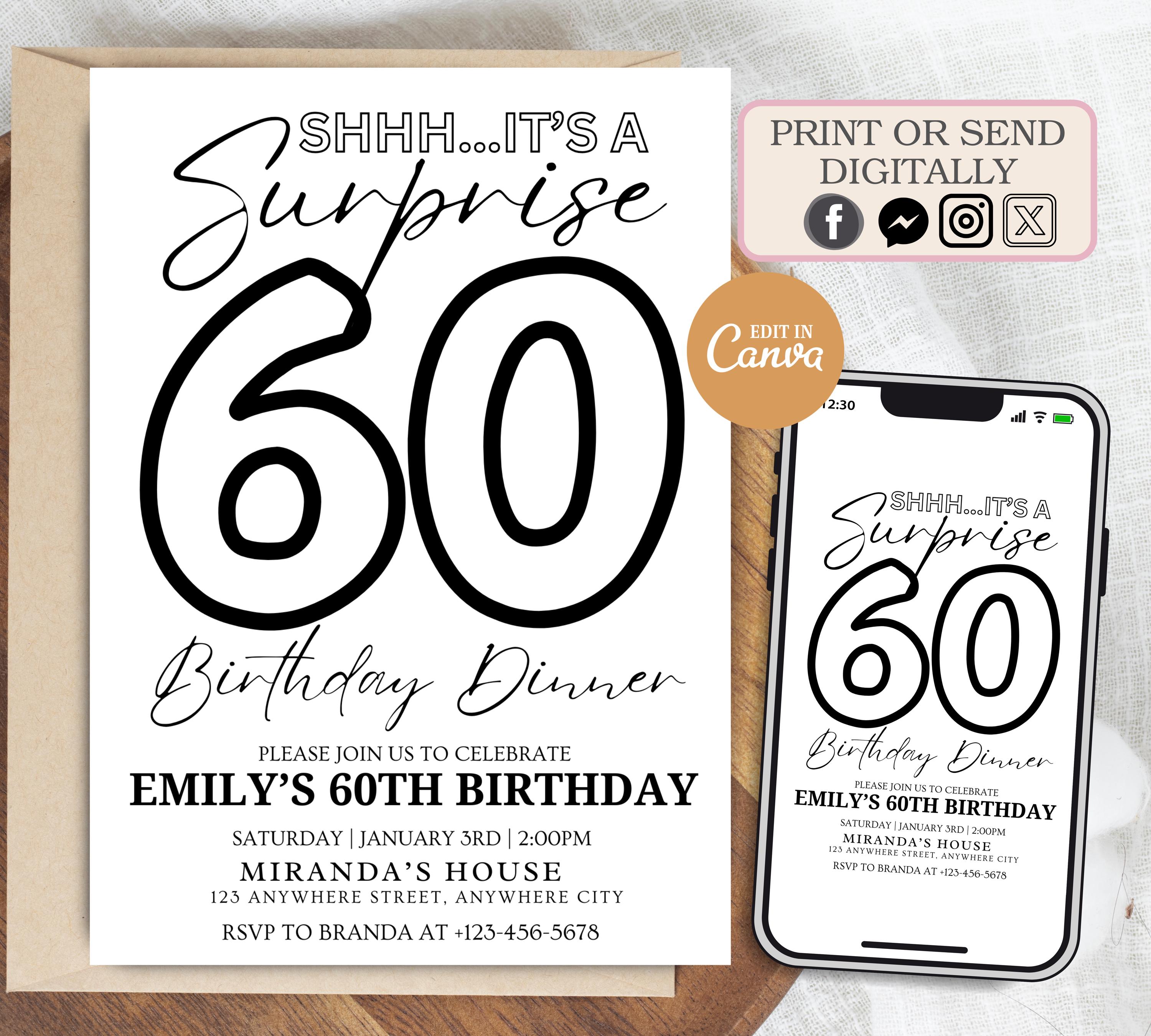 Digital Surprise 60th Birthday Invitation, Shhh It's a Surprise Phone ...