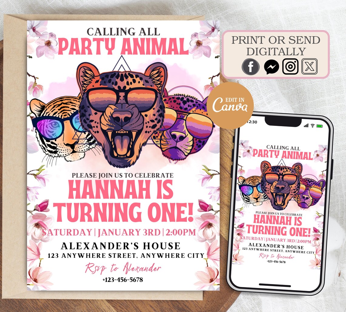 Editable Party Animals Birthday Invitation, Calling All Party Animals ...