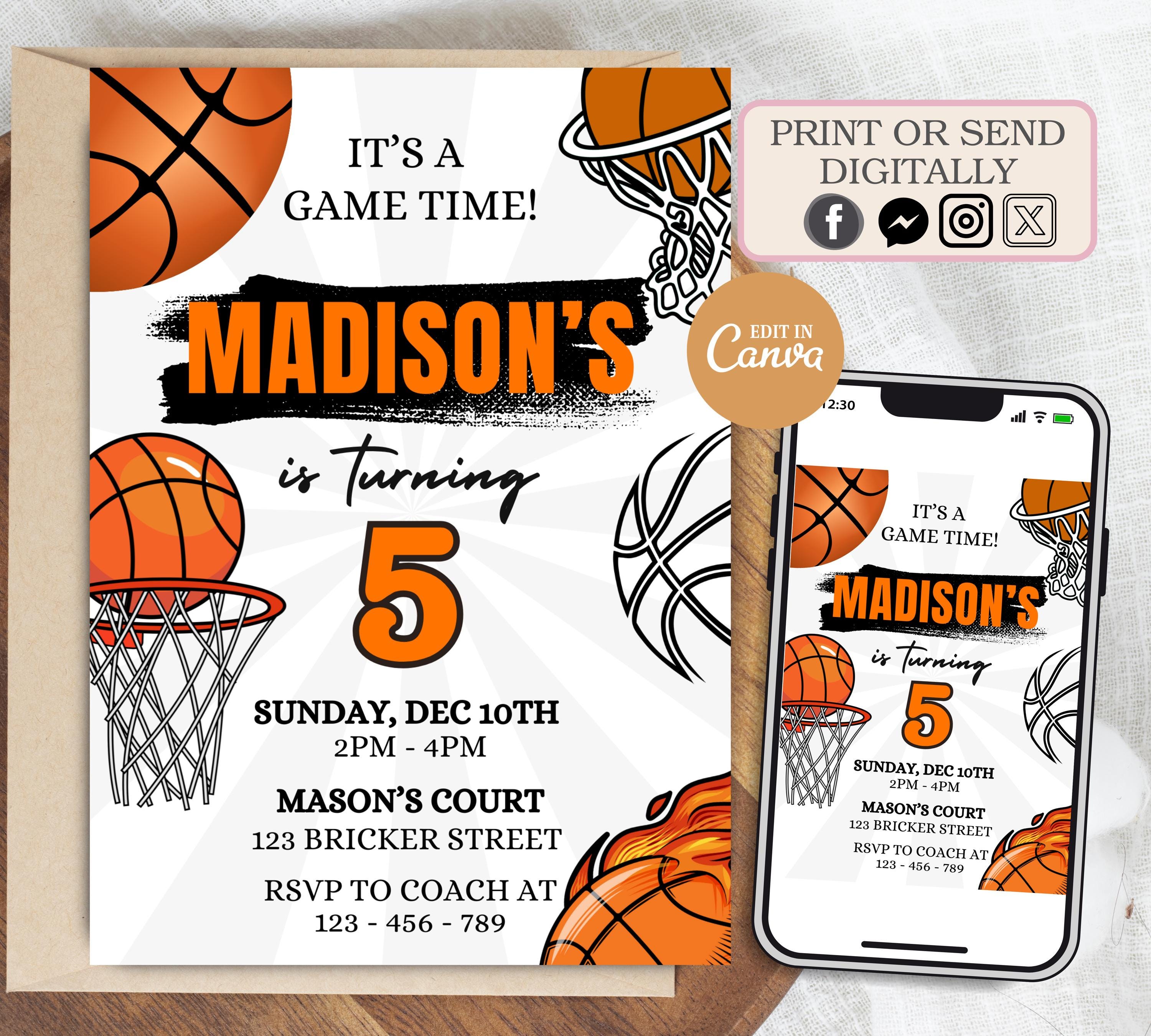 Editable Basketball Birthday Invitation Template, Basketball Theme ...