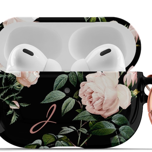 Rose Pattern on Black Airpod Case Monogrammed Airpods Pro Hard - Etsy