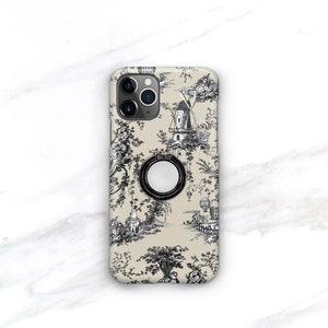 Black Toile Ring Grip iPhone Case, Expanding Stand Dark Cottagecore ...