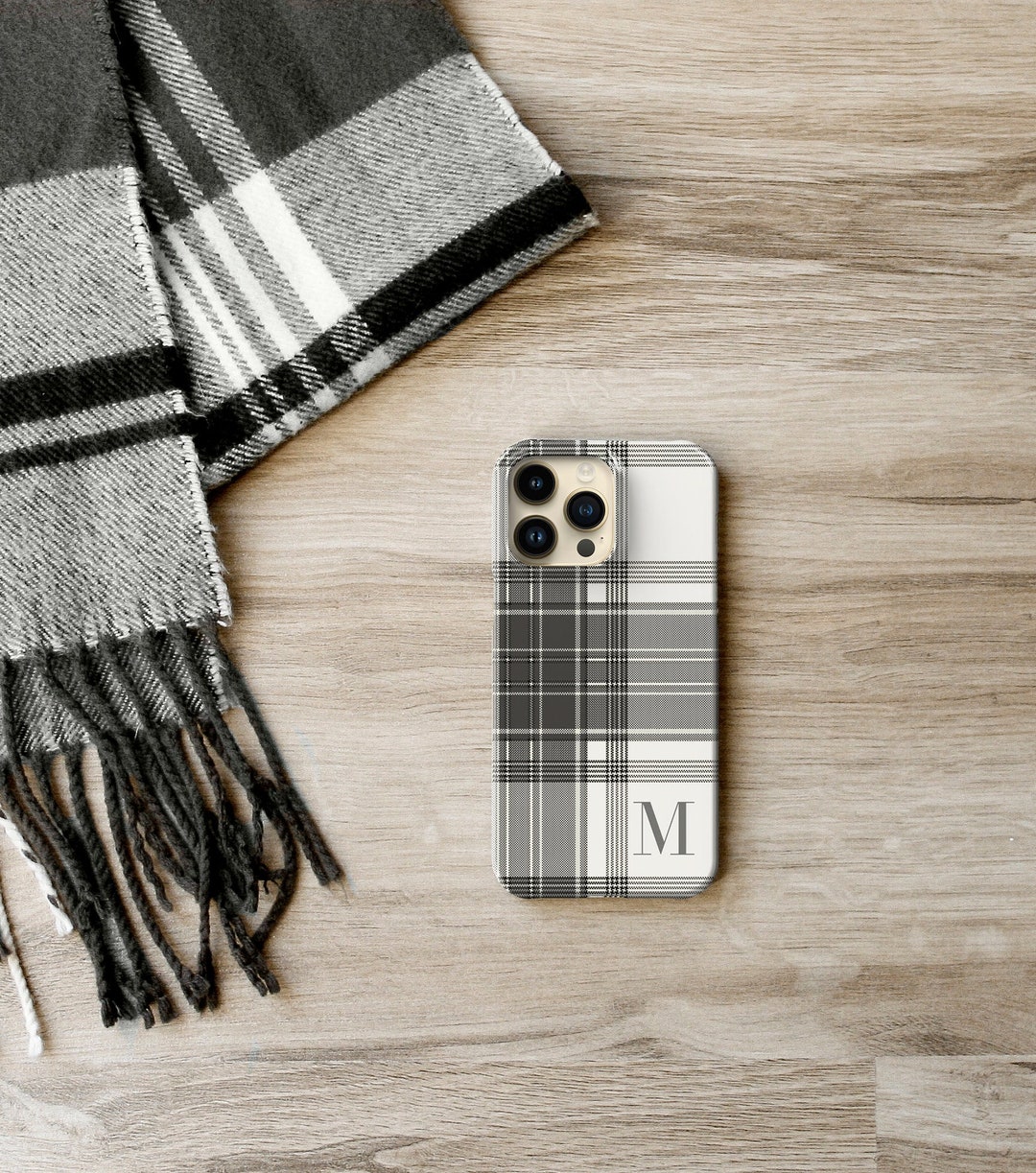 Personalized Neutral Plaid Phone Case – Monogram iPhone 17, 16, 15, 14 ...