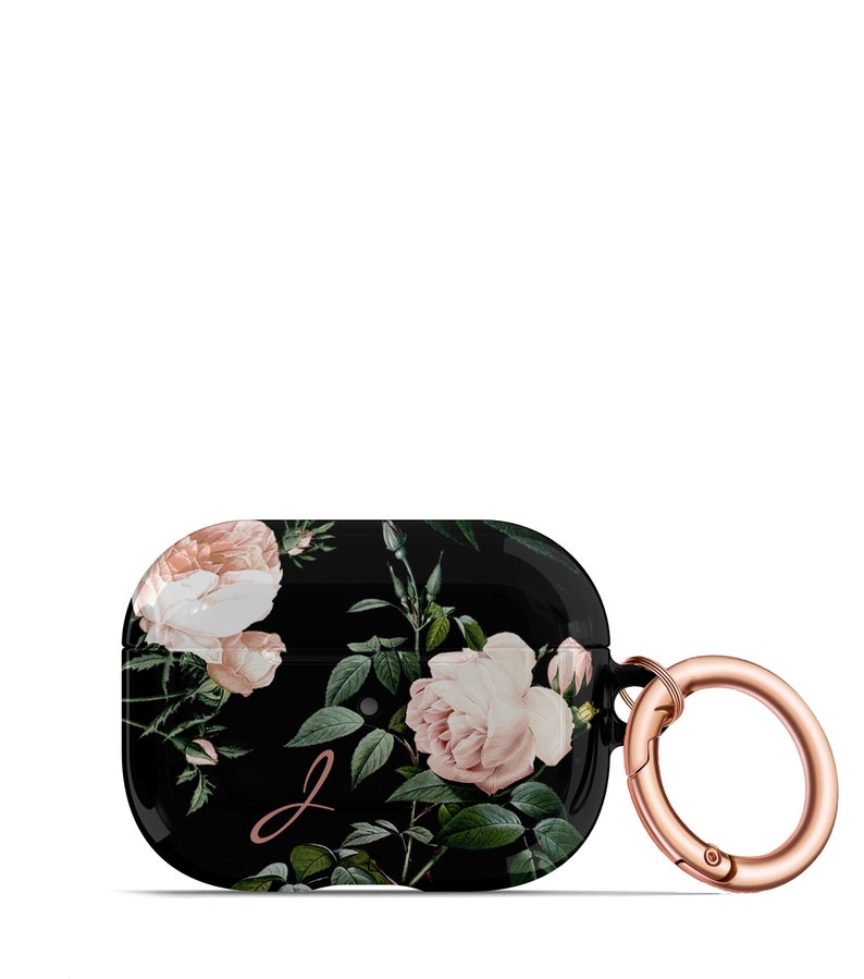 Rose Pattern on Black Airpod Case Monogrammed Airpods Pro Hard - Etsy