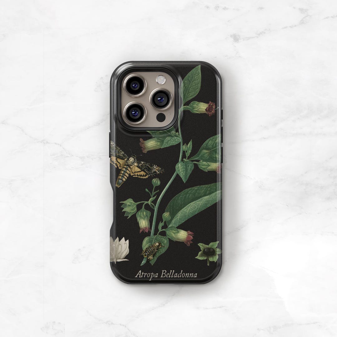 Belladonna Botanical Phone Case, Gothic Nightshade Floral & Death Head ...