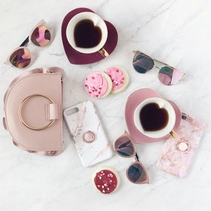 Rose Quartz Case With Ring Phone Grip iPhone or Galaxy Expanding Stand ...