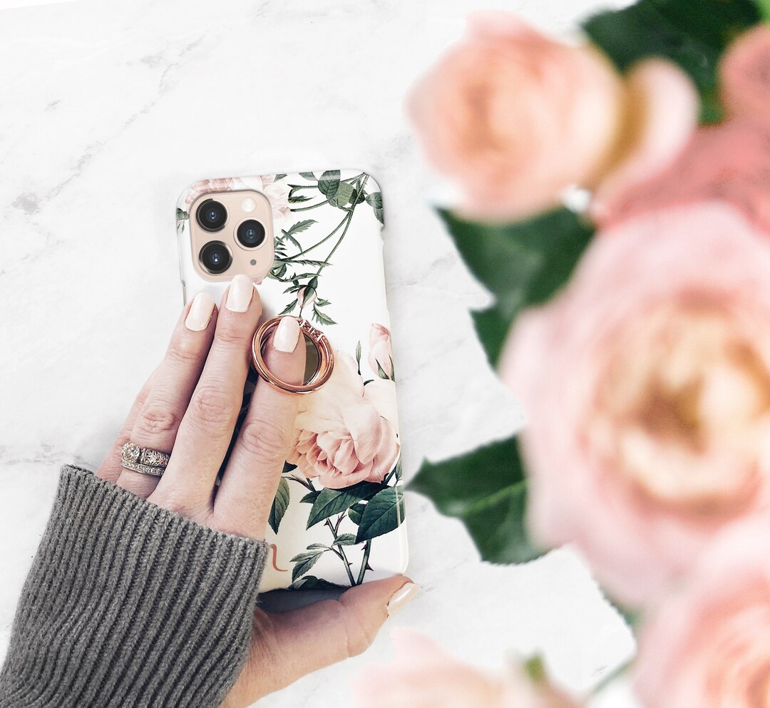 Monogrammed Floral Phone Case With Ring Grip Stand Rose Gold, Coquette ...