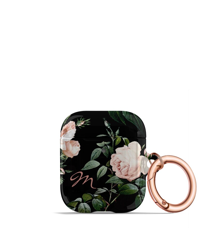 Rose Pattern on Black Airpod Case Monogrammed Airpods Pro Hard - Etsy