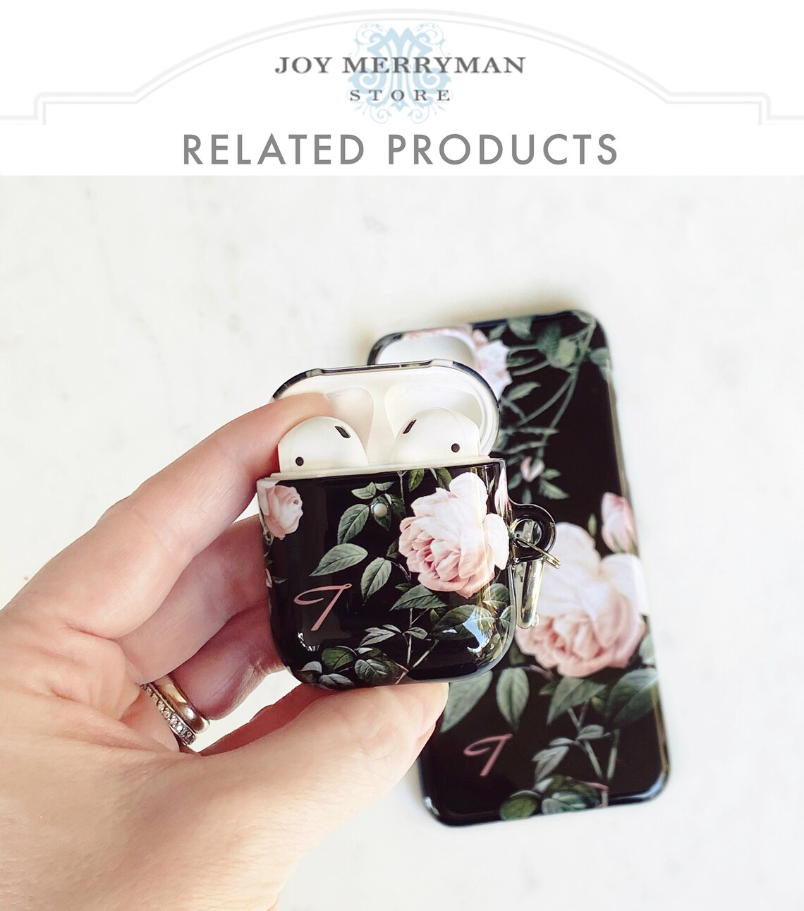 Rose Pattern on Black Airpod Case Monogrammed Airpods Pro Hard - Etsy