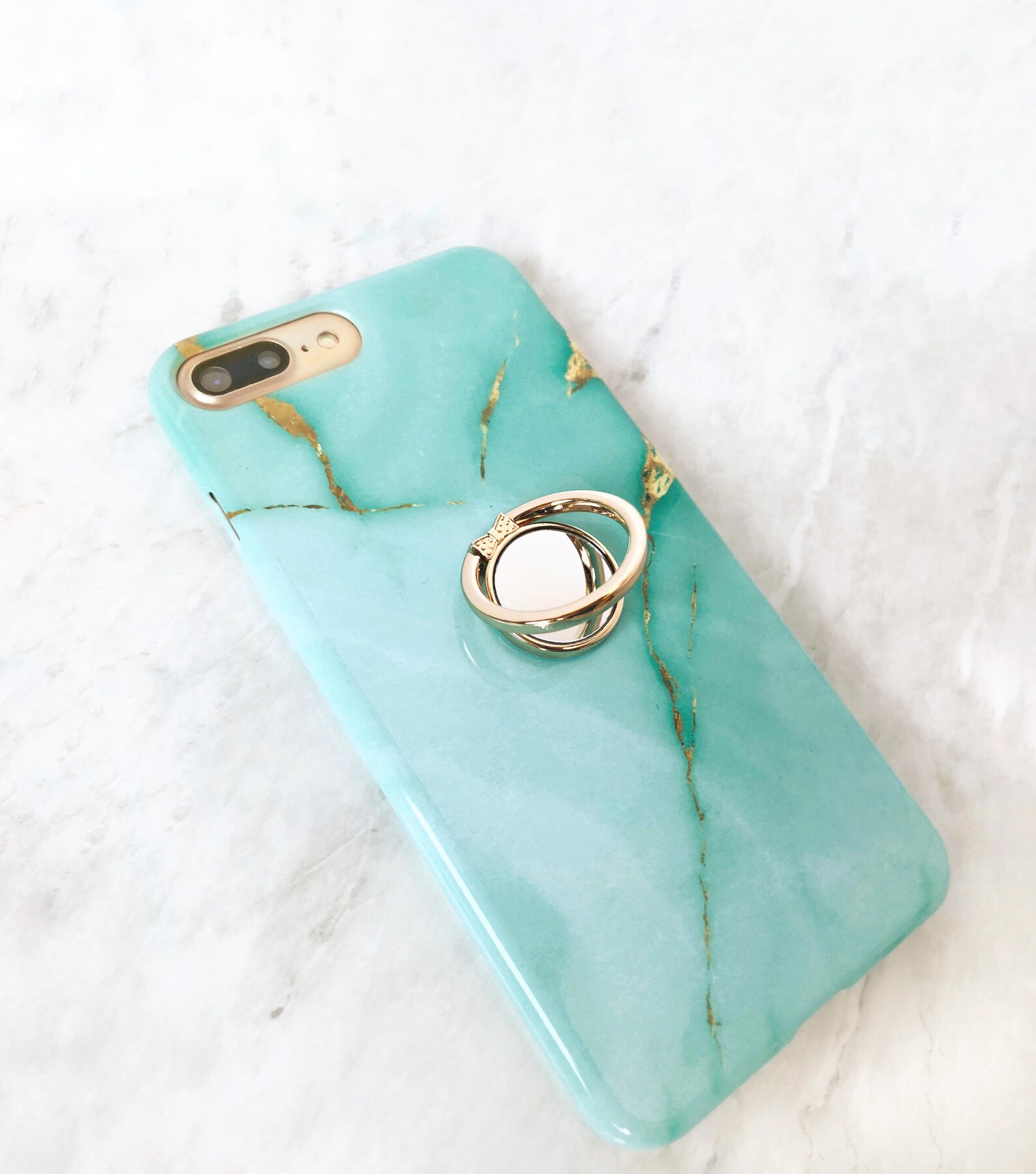 Iphone Case With Ring Holder Aqua Blue Marble Finger Ring - Etsy