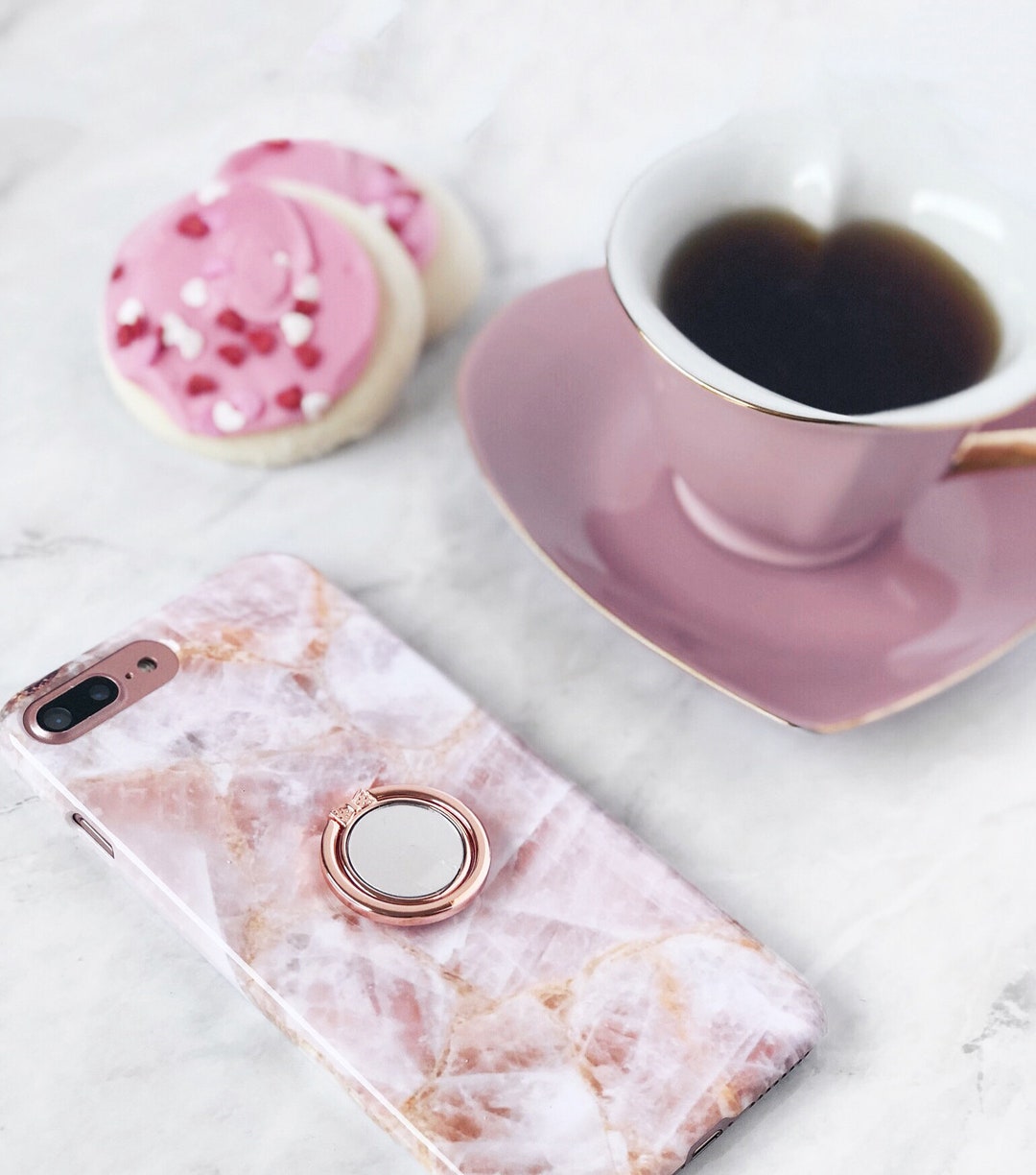 Rose Quartz Case With Ring Phone Grip iPhone or Galaxy Expanding Stand ...