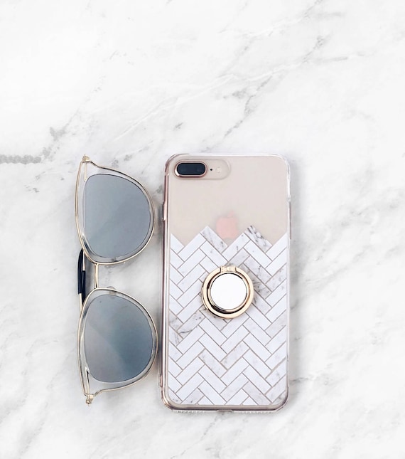 Phone Ring Holder Case With Stand Marble Herringbone Tile | Etsy