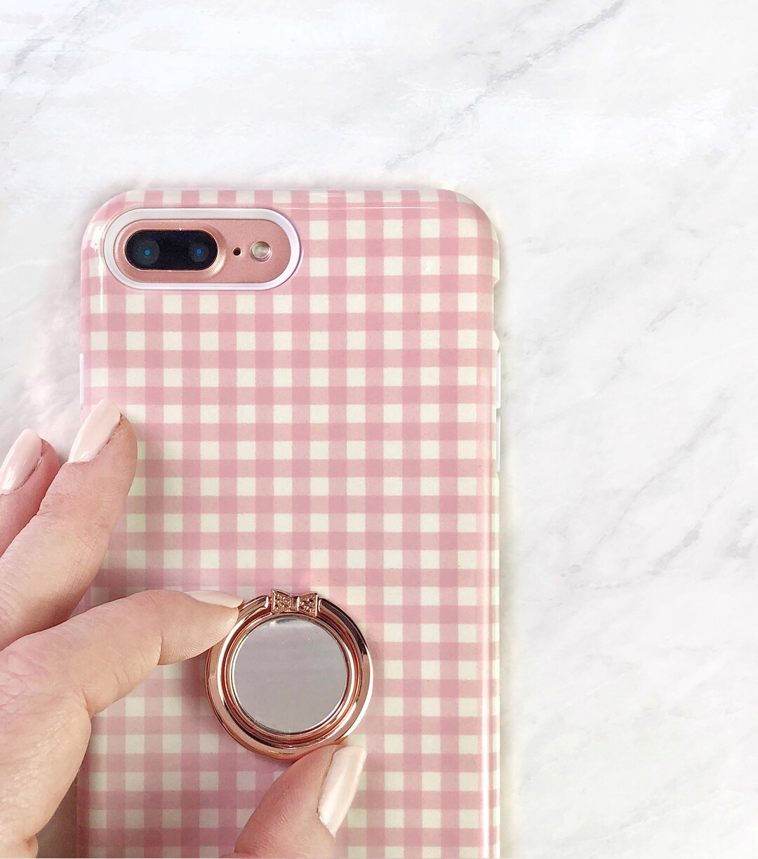 Pink Gingham Case and Bow Ring Phone Grip - Spring iPhone Case and ...