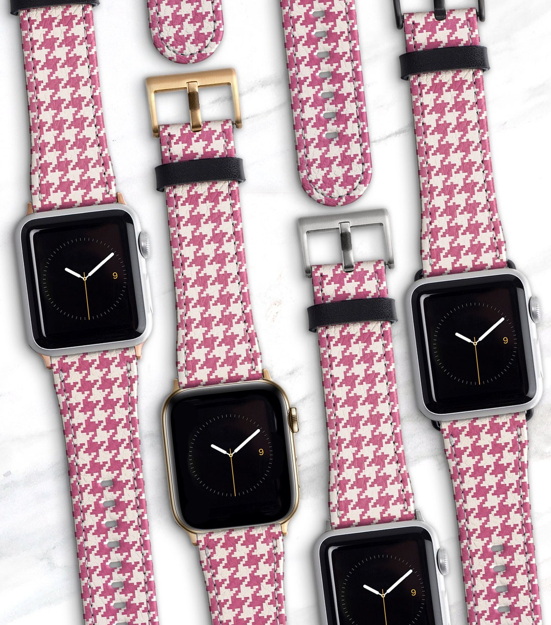 Pink Houndstooth Apple Watch Band Prep School 41mm 45mm 40mm 42mm 44mm ...