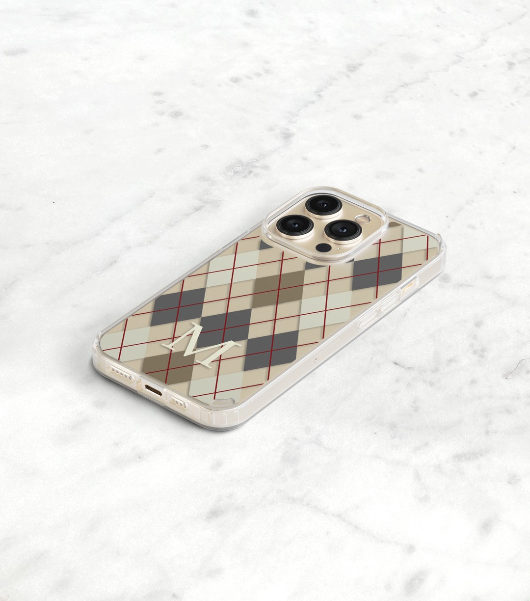 Personalized Argyle Clear Phone Case iPhone 14 16 15 Pro Max 13 12 11 ...
