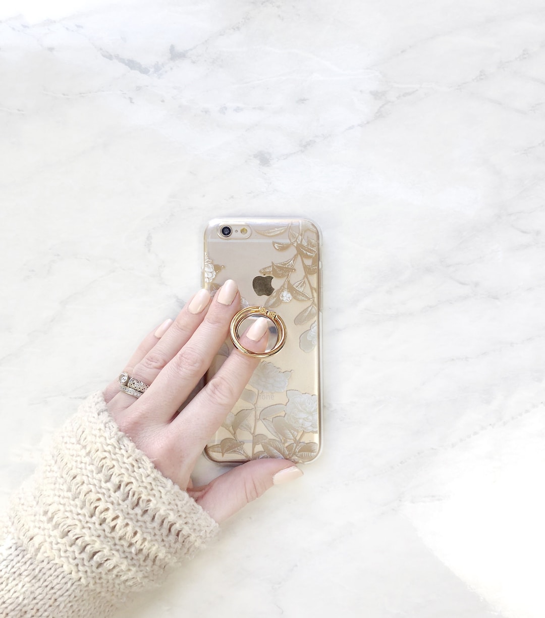Floral Clear Case and Phone Grip Ring Holder for iPhone or Samsung ...