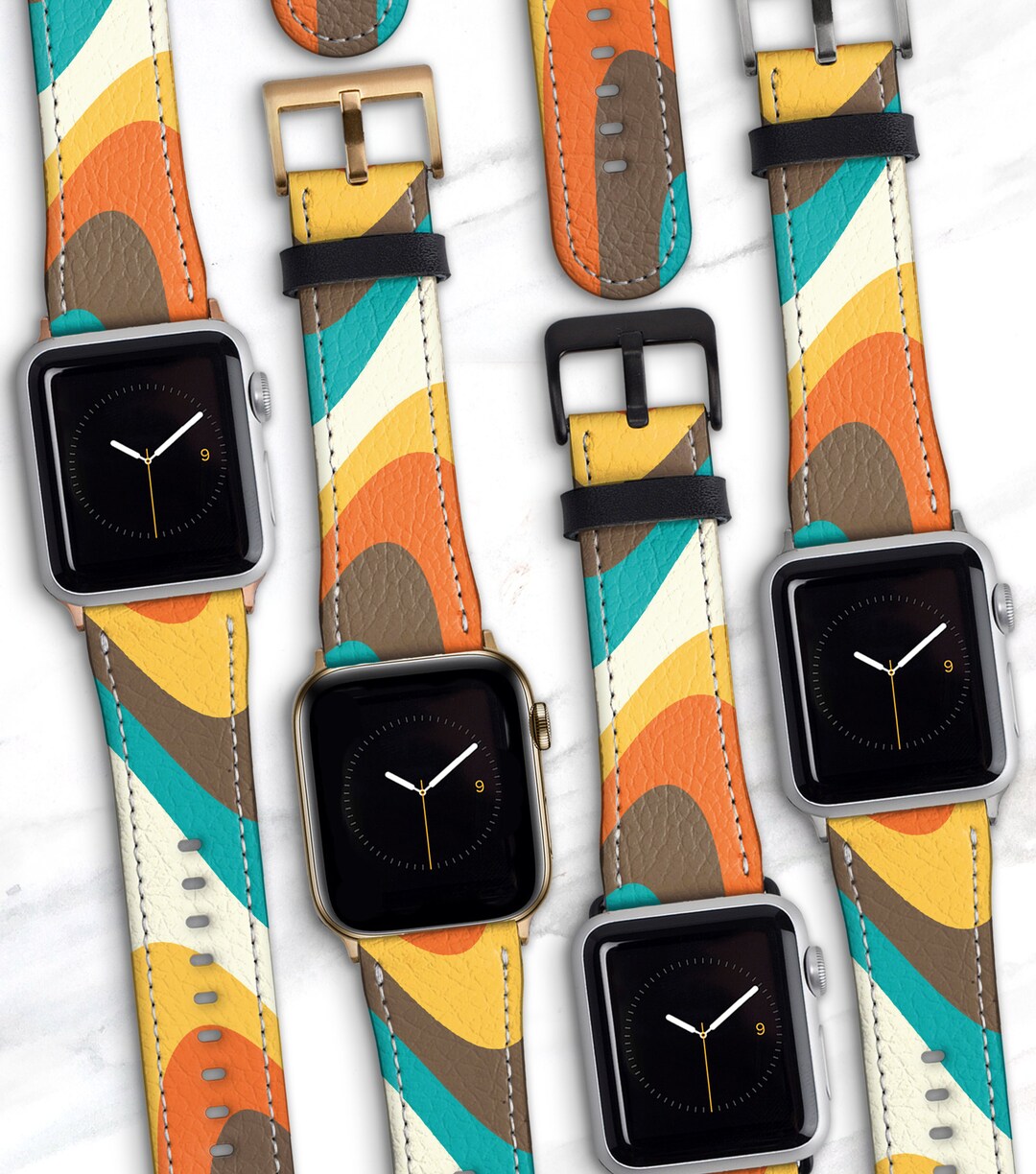 Retro Apple Watch Band 41mm 45mm 42mm 44mm 49mm Groovy Vegan Leather ...