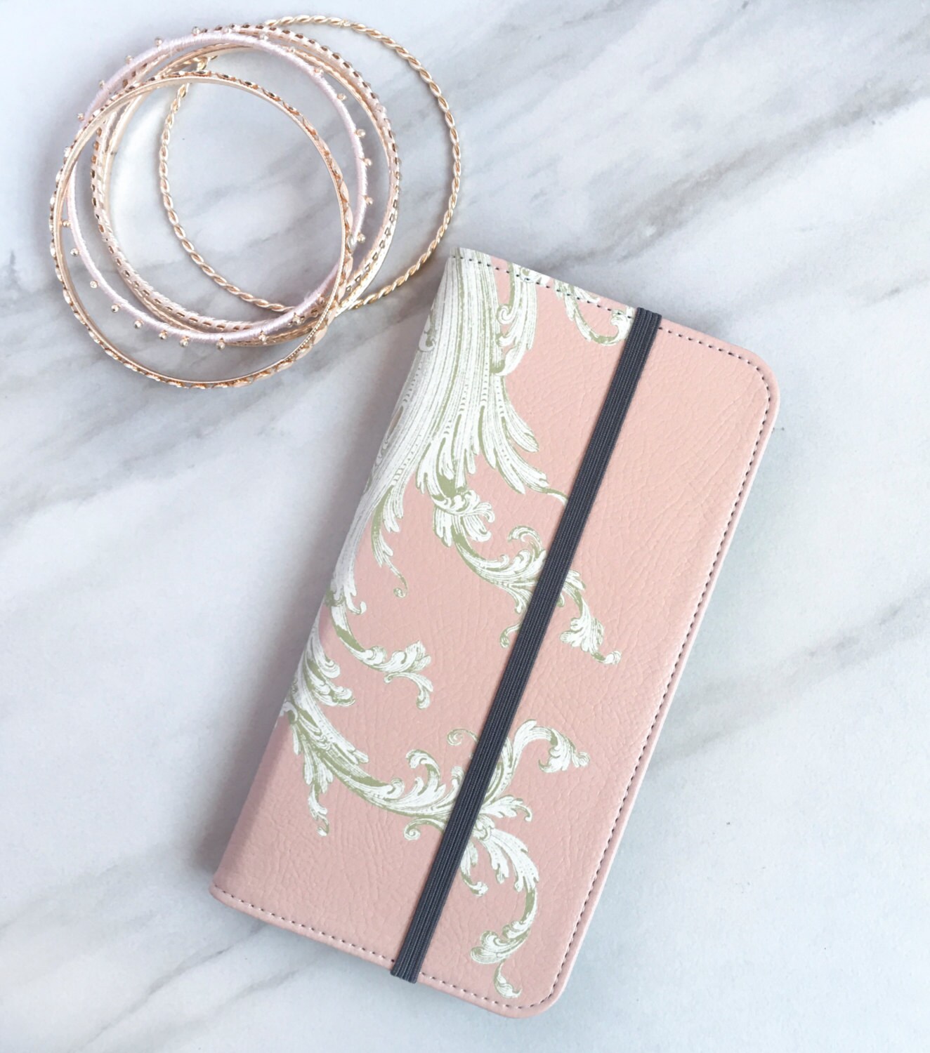 Pink and White Iphone Wallet Case Pink Flourish Iphone 12 11 | Etsy