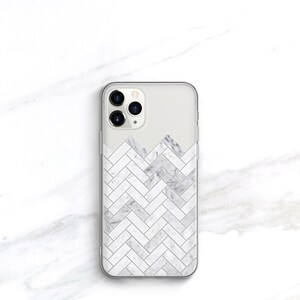 Phone Ring Holder Case With Stand Marble Herringbone Tile Clear iPhone ...