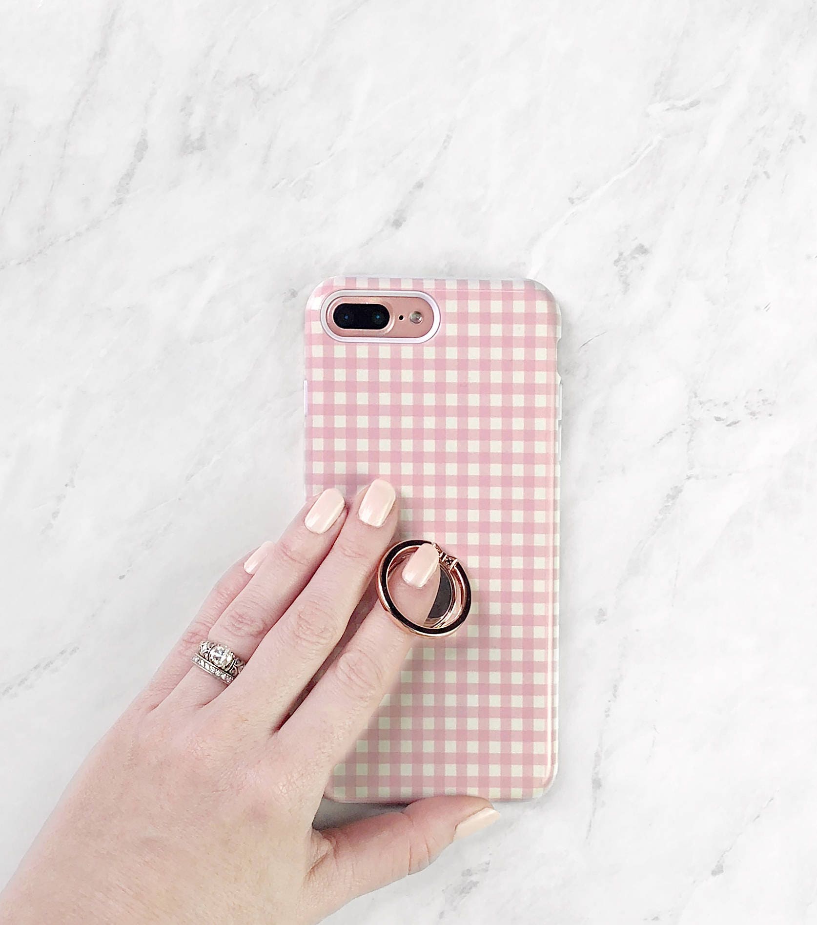 Pink Gingham Case and Bow Ring Phone Grip Spring Iphone Case - Etsy