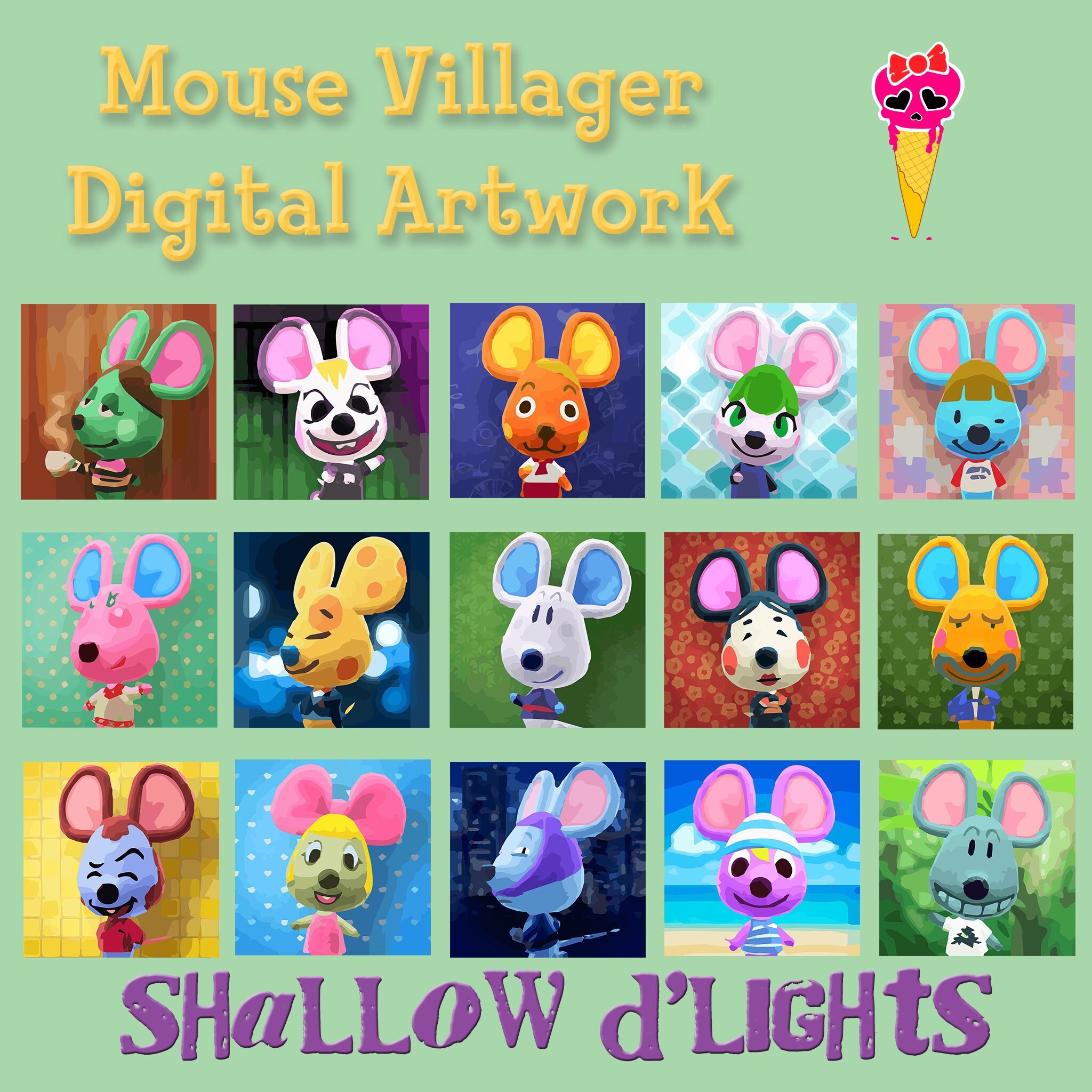 Animal Crossing Mouse Villager Digital Painting Artwork | Etsy