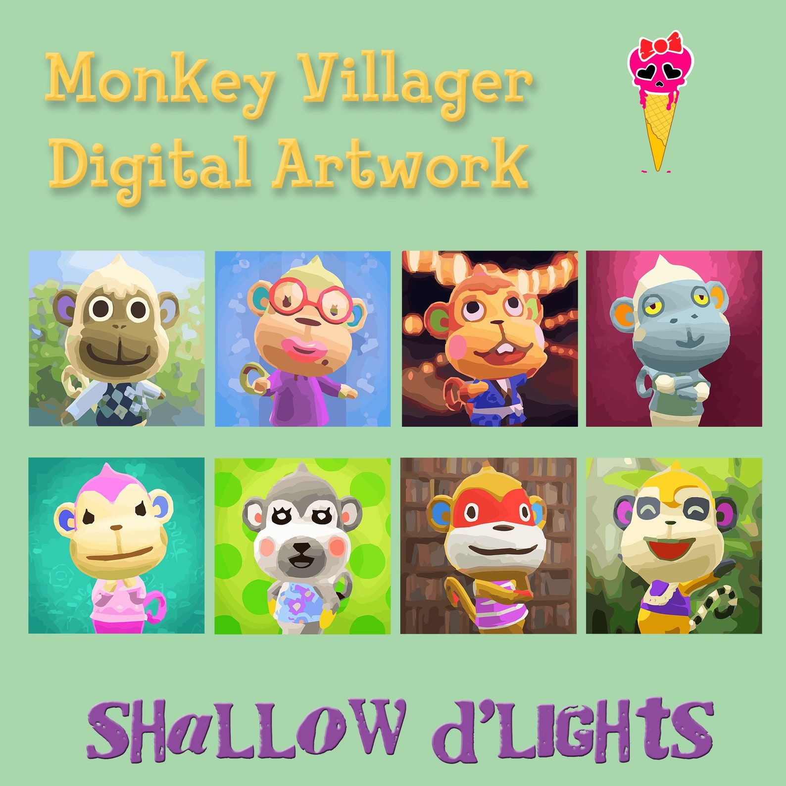 Animal Crossing Monkey Villager Digital Painting Artwork | Etsy
