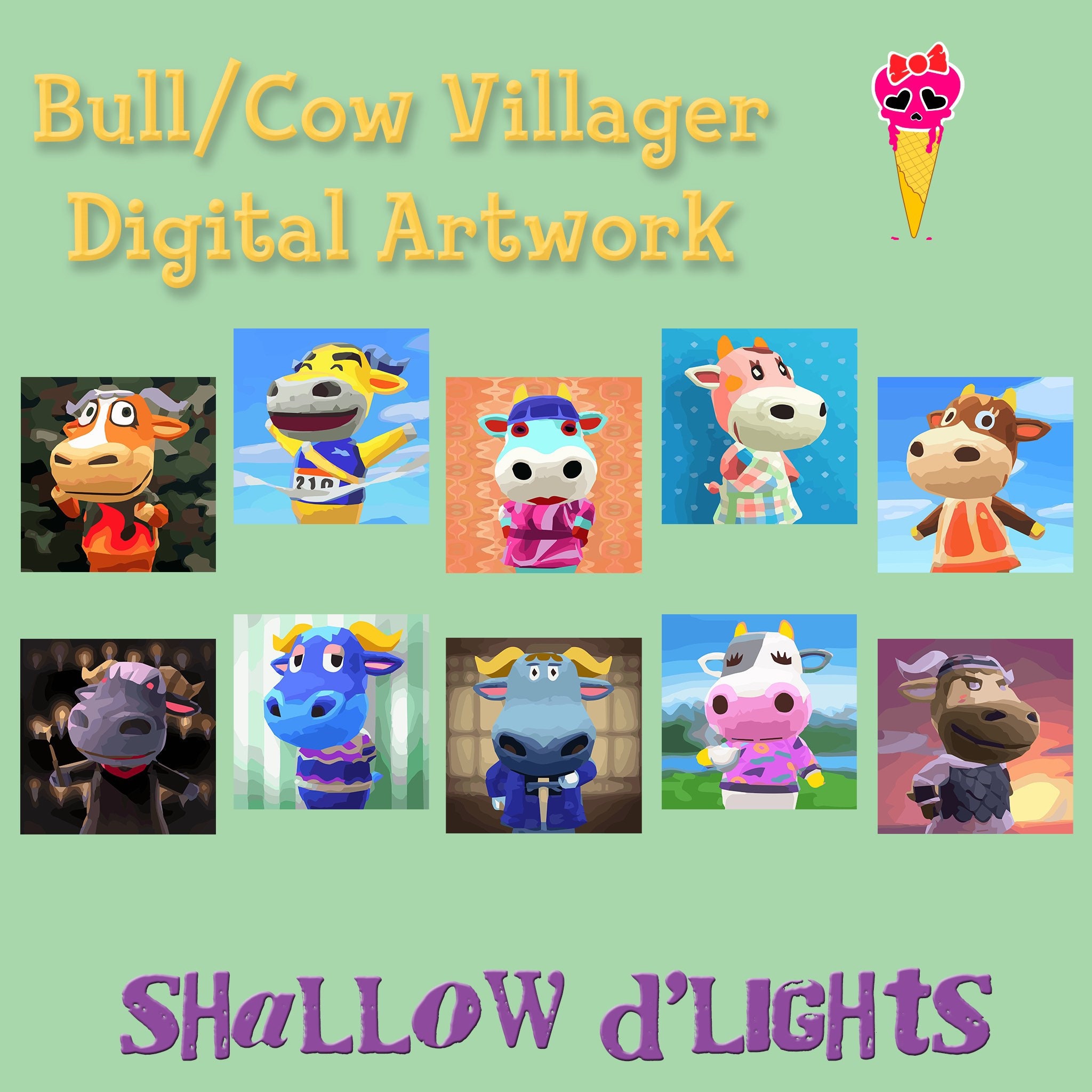 Animal Crossing Bull & Cow Villager Digital Artwork | Etsy