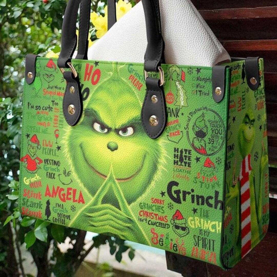 Grinch Leather Handbag, Grinch Pattern Wallet, Women Shoulder Bag Gift ...