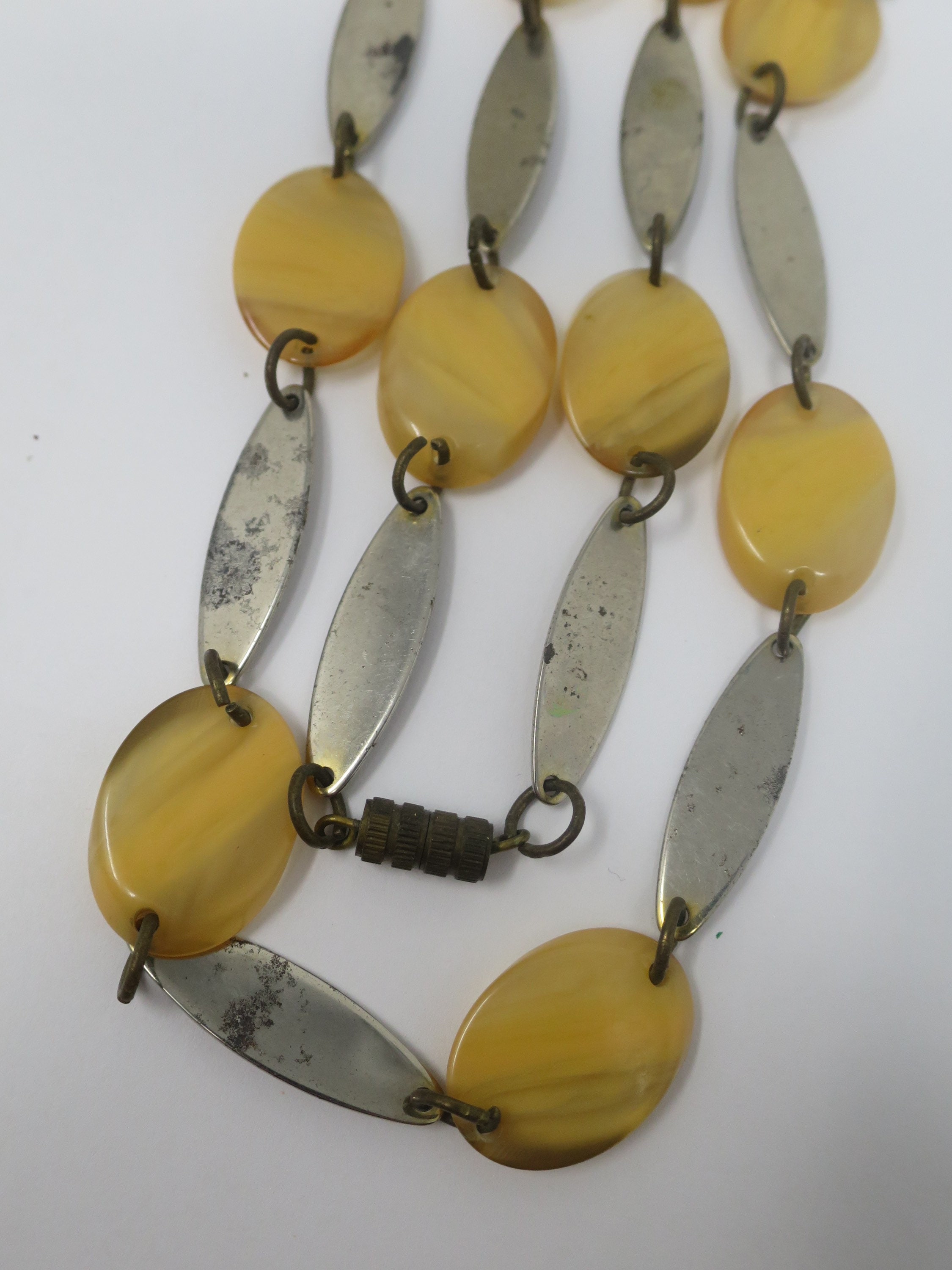 Vintage Bakelite Style Transparent Yellow With Swirl and Silver Metal ...