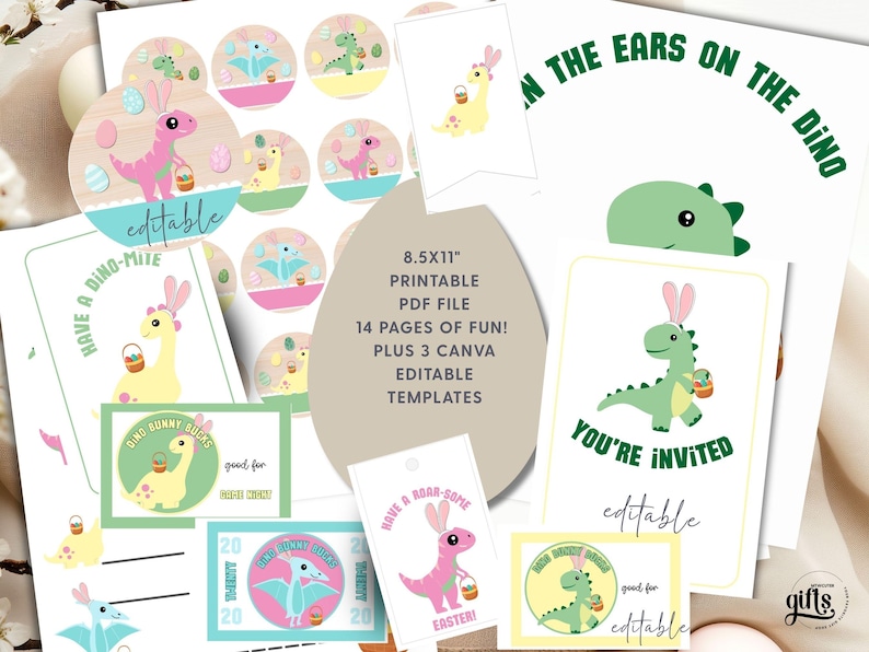 Dinosaur Easter Egg Hunt Invitation Decorations Party Kit | Bunny Bucks ...