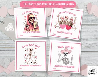 Slang Teen Valentine's Day Printable Cards, Skeleton Tween Valentines ...