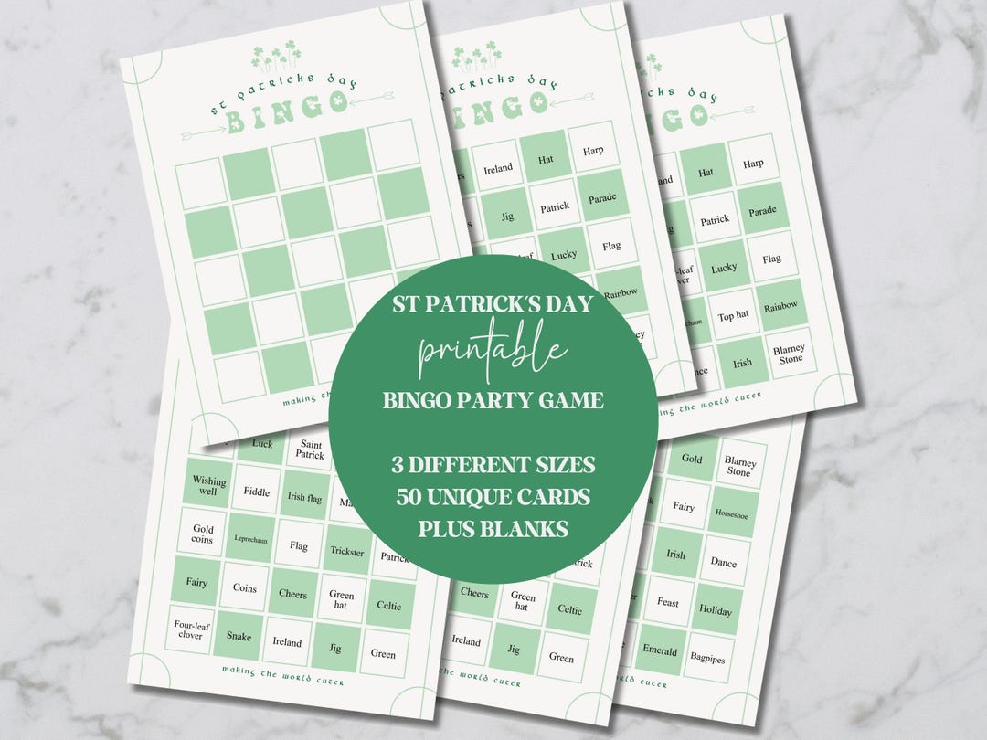 St Patricks Day Bingo Cards, 50 Unique Printable Bingo Cards for St ...