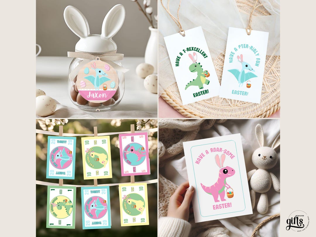 Dinosaur Easter Basket Bunny Bucks Money | Printable Easter Dinosaur ...