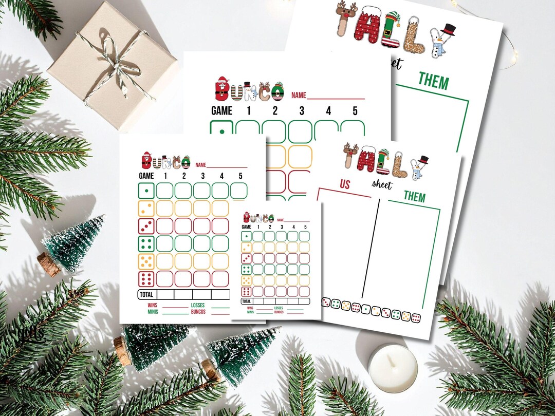 Bunco Christmas Score Sheet and Printable Tally Cards for Holiday ...