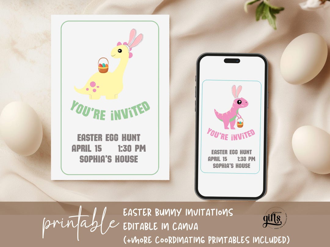 Dinosaur Easter Egg Hunt Invitation Decorations Party Kit | Bunny Bucks ...