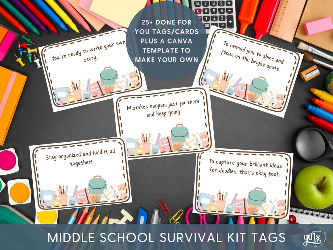 Middle School Survival Kit, Printable Back to School Gift Tags ...